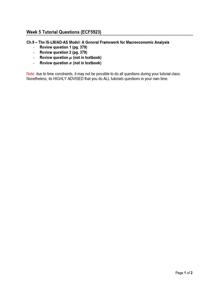 Week 5 ECF5923 Macroeconomic Questions | PDF