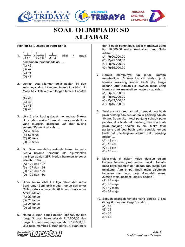 Olimpiade SD - Aljabar | PDF