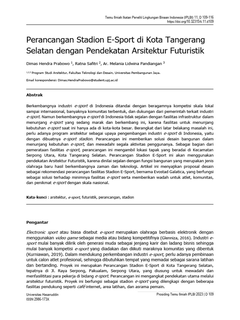 IPLBI 2023 D109 D116 Perancangan Stadion E Sport Di Kota Tangerang ...