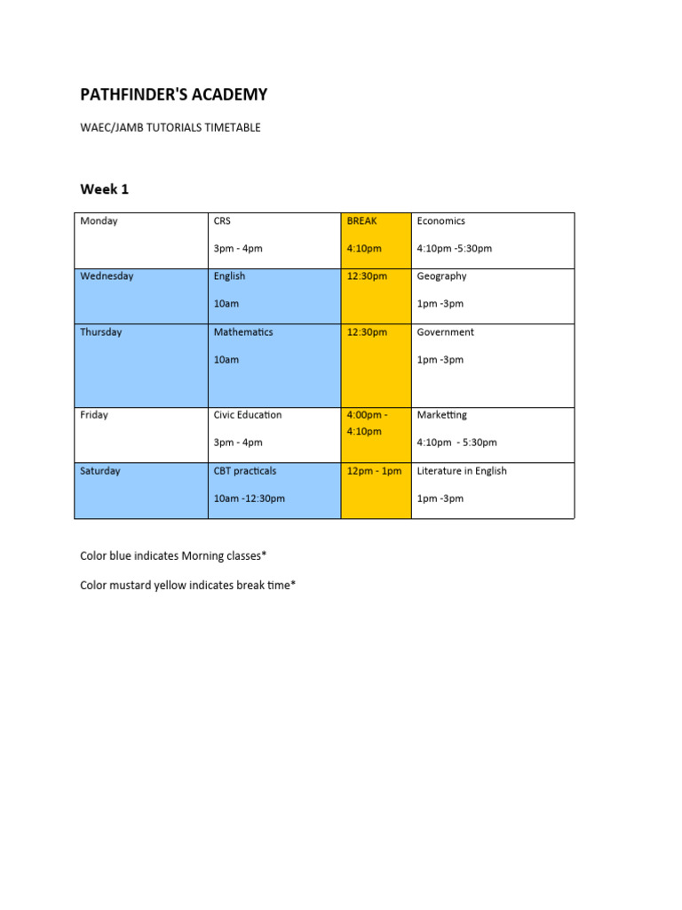 Art Waec Time Table-Wps Office | PDF