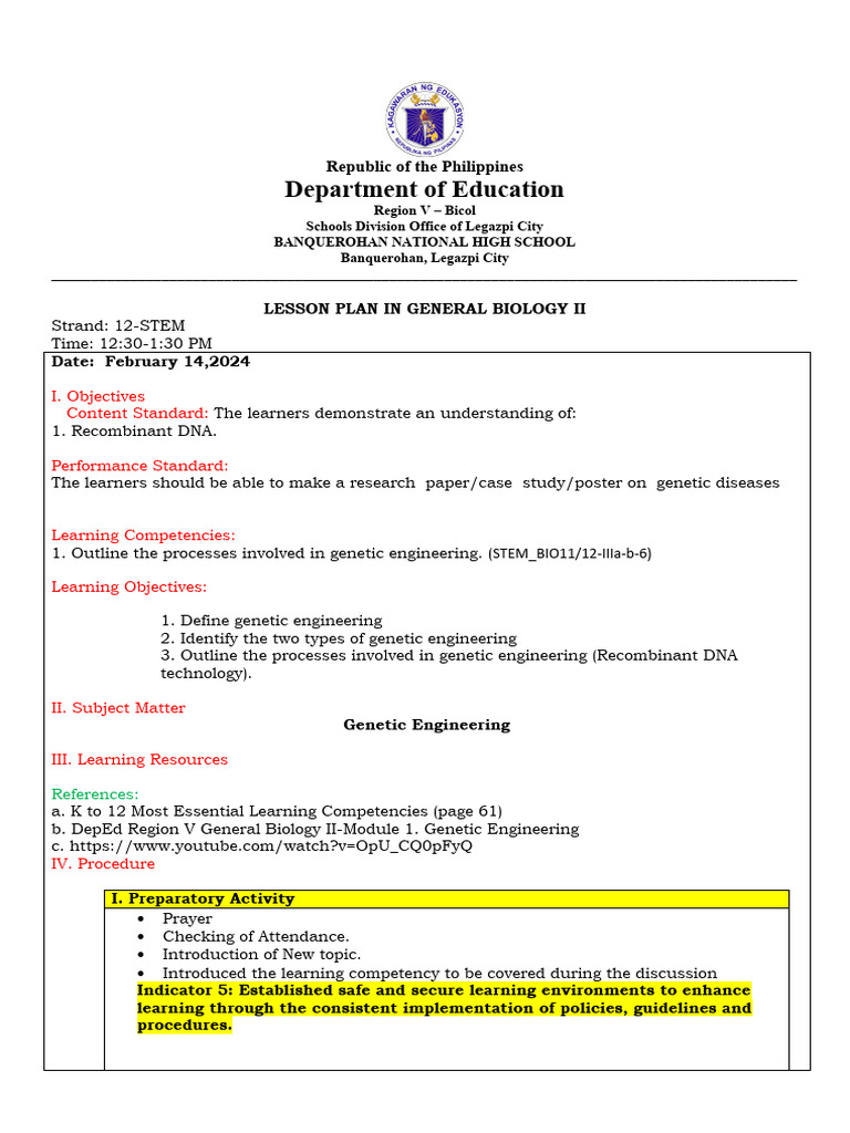 Genetic Engineering Lesson Plan | PDF | Molecular Cloning | Plasmid