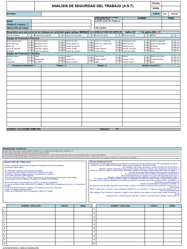 Guía de Seguridad Laboral AST | PDF