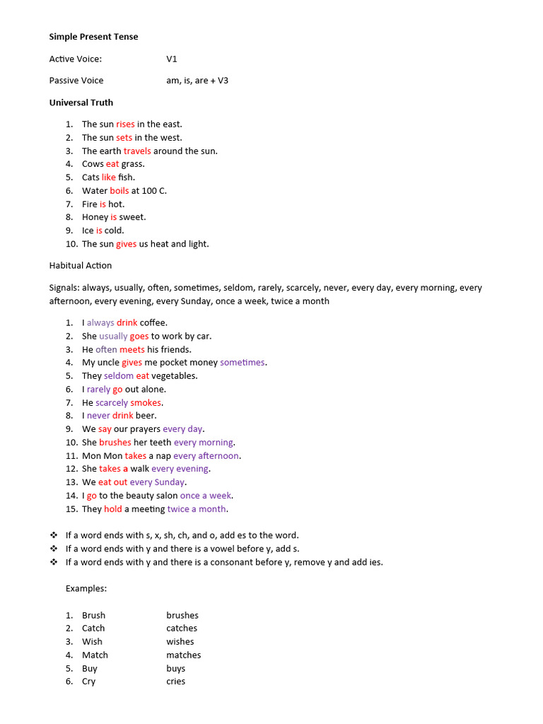 Simple Present Tense | PDF | Linguistic Morphology | Language Families
