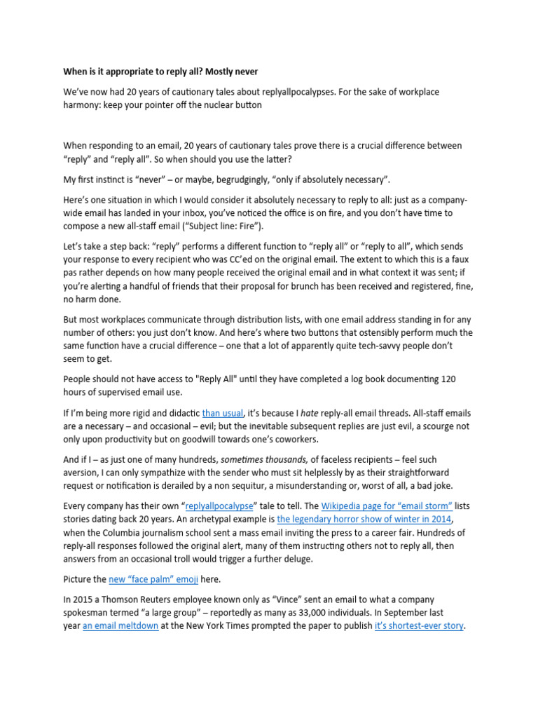 When Is It Appropriate To Reply All | PDF | Human Communication
