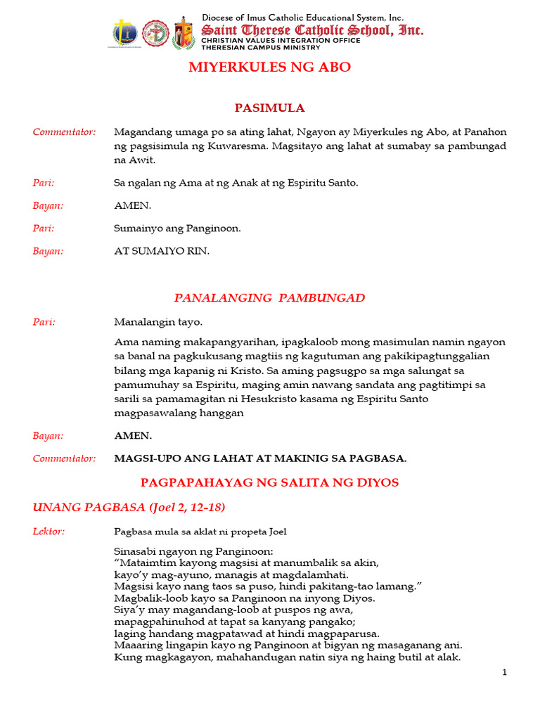 021424-Miyerkules NG Abo-Readings | PDF