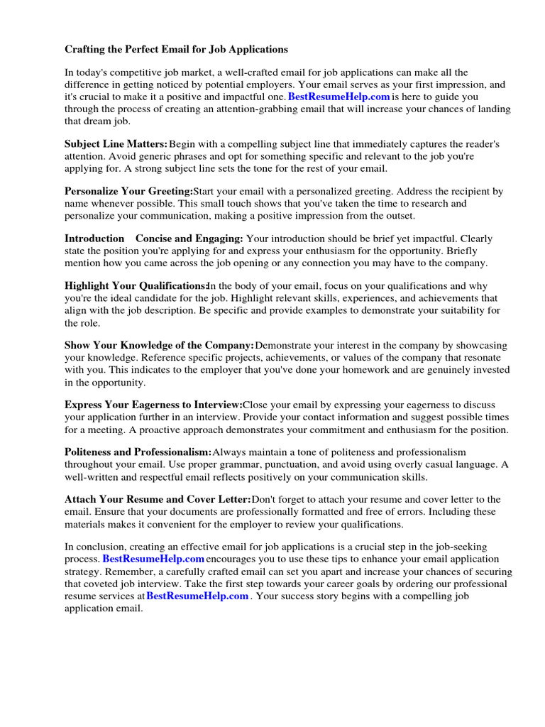 Email For Job Application With Resume and Cover Letter Attached | PDF ...