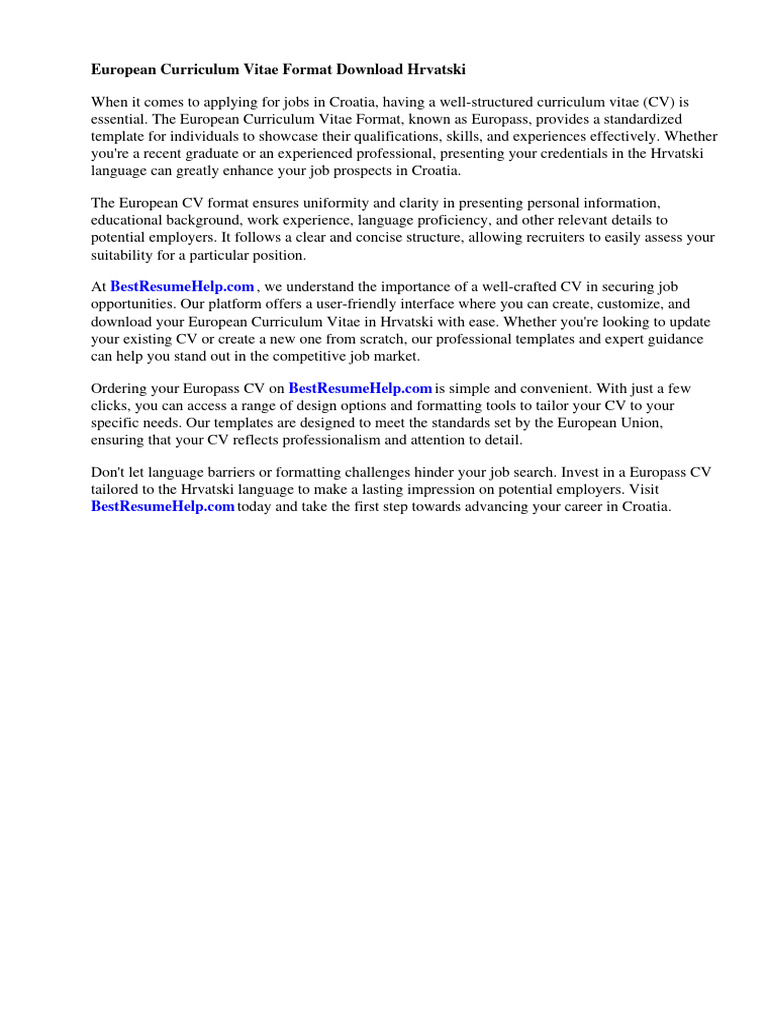 European Curriculum Vitae Format Download Hrvatski | PDF | Résumé