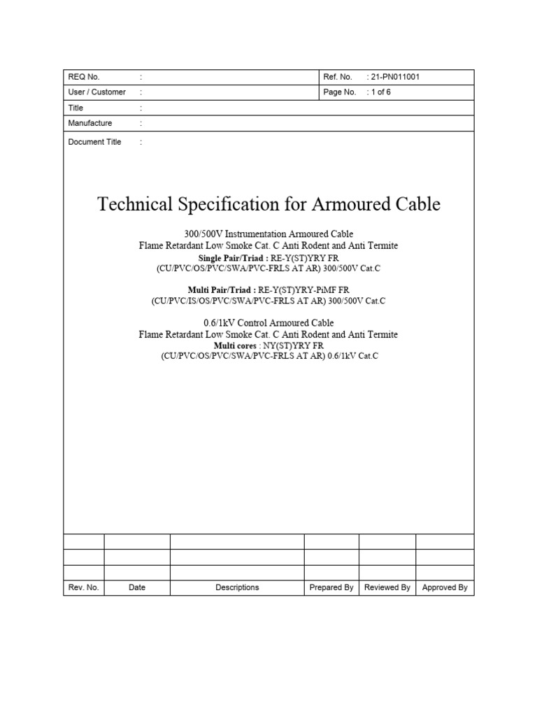 Specification Instrument Cable With Armoured | PDF | Wire | Insulator (Electricity)