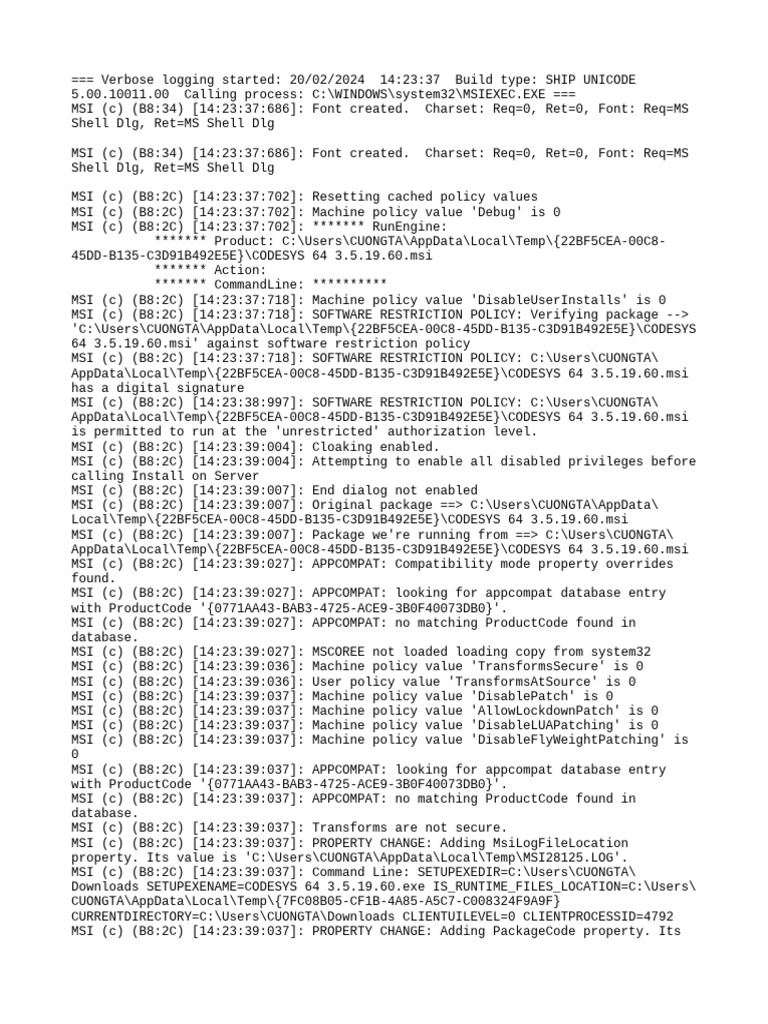 CODESYS Installing Log | Download Free PDF | Computer Science | System Software