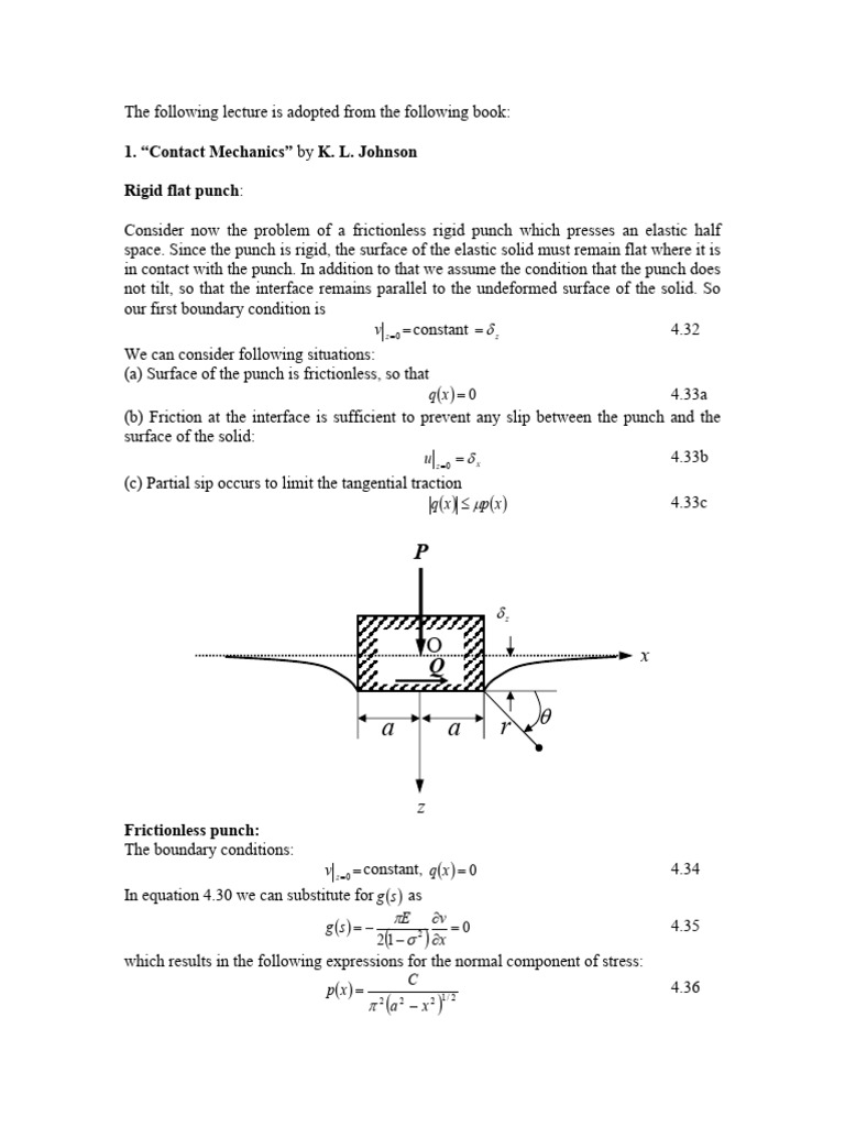 "Contact Mechanics" by K. L. Johnson Rigid Flat Punch | PDF | Civil Engineering | Materials