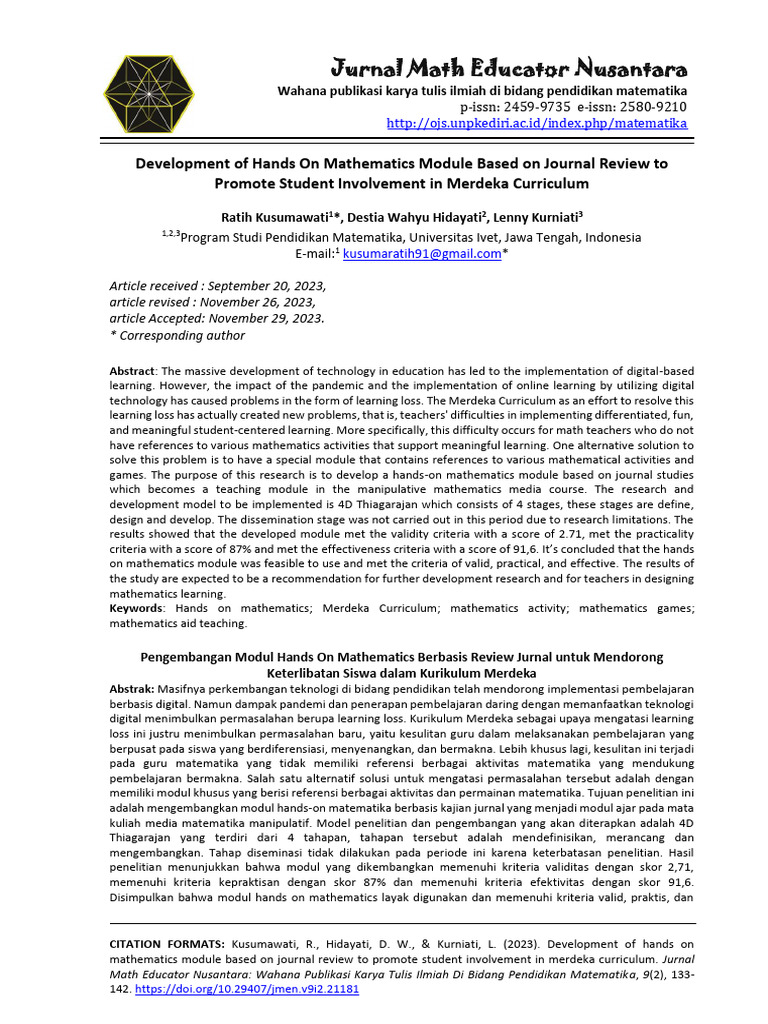 Development of Hands On Mathematics Module Based o | PDF | Curriculum ...