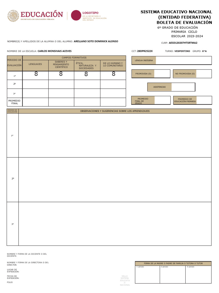 Boleta de Evaluacion | Descargar gratis PDF | Evaluación | Maestros