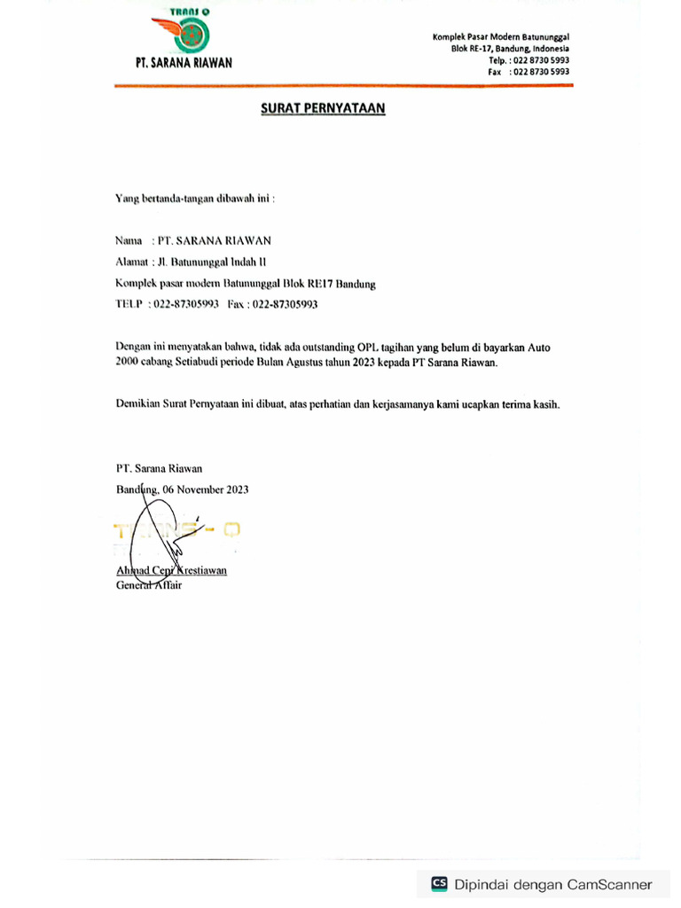 PDF Surat Outstanding Agust | PDF