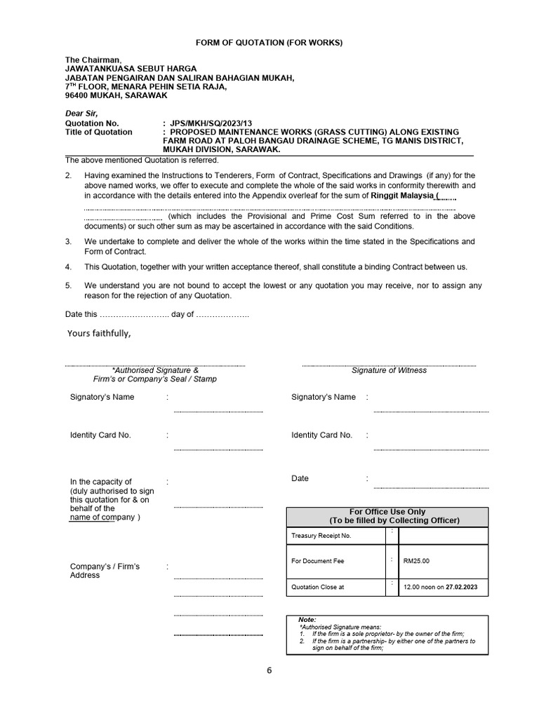Form of Quotation (For Works) | PDF | Signature | Government