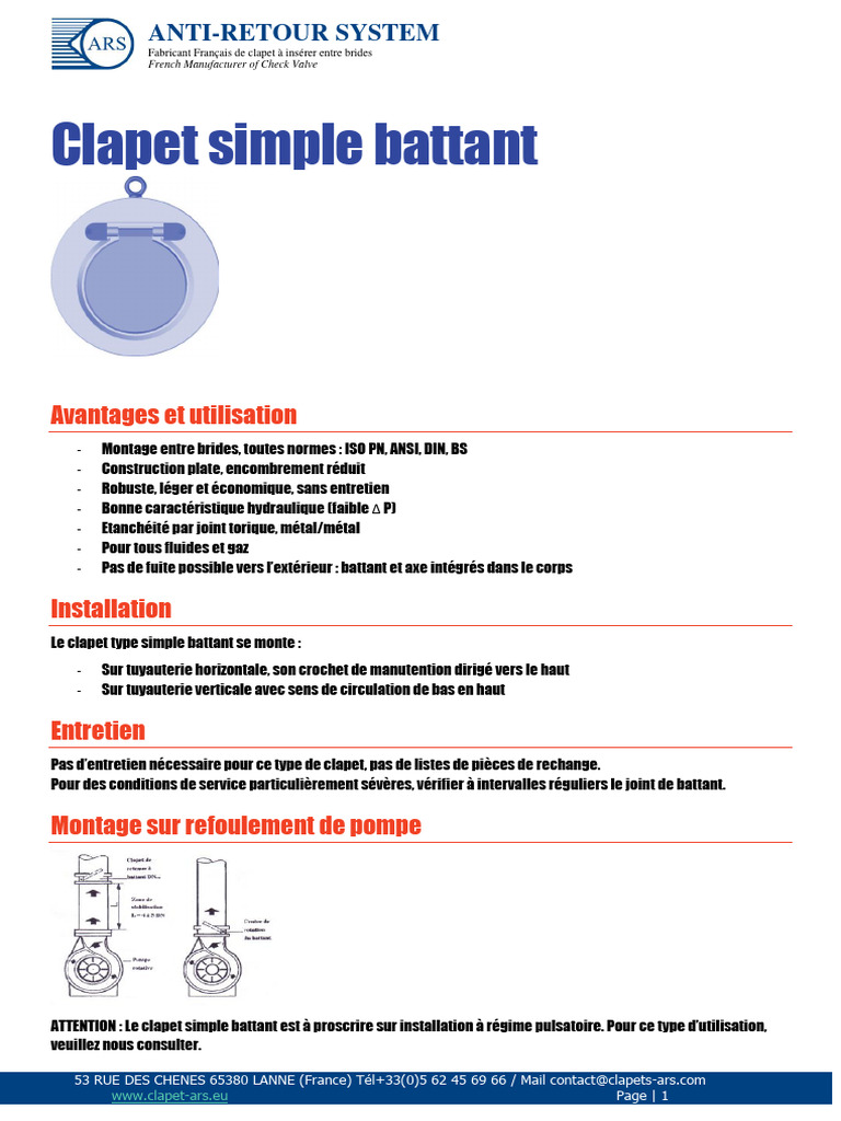 Clapet Simple Battant : Caractéristiques et Avantages | PDF | Dynamique ...