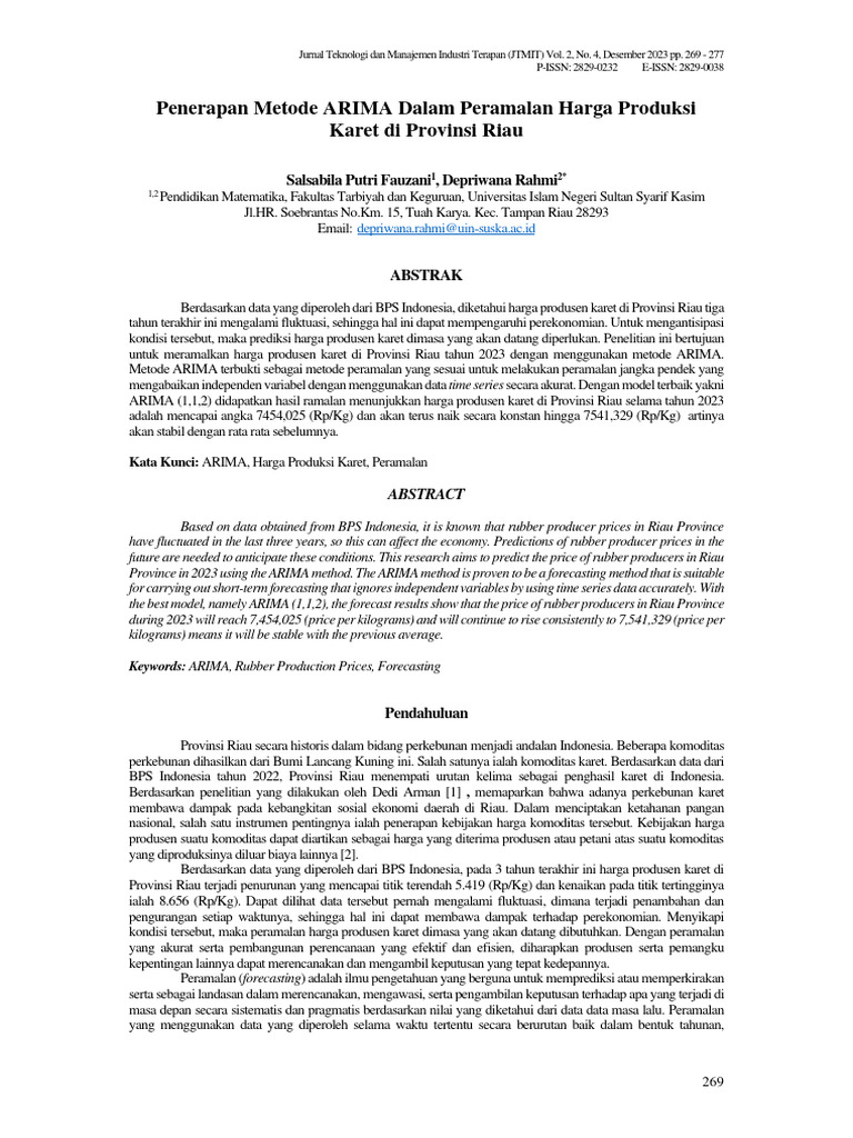 Peramalan Harga Karet Riau dengan ARIMA | PDF