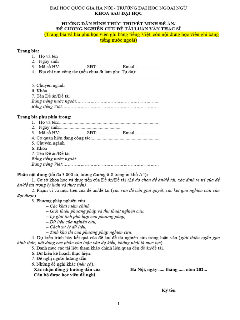 1.3. Mau HD Viet Thuyet Minh de An - de Cuong Luan Van | PDF