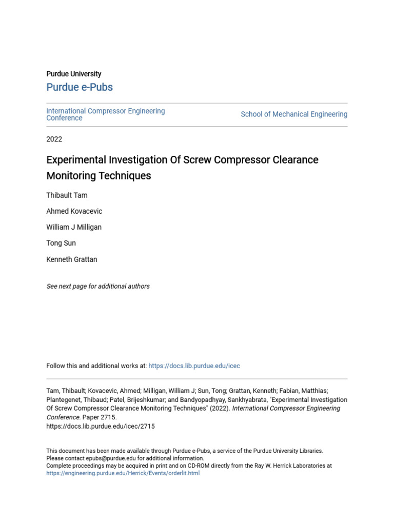 Experimental Investigation of Screw Compressor Clearance Monitori | PDF ...