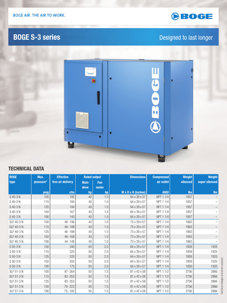006 En-Us Boge S3-Series Tech-Data | PDF | Gas Technologies | Gases