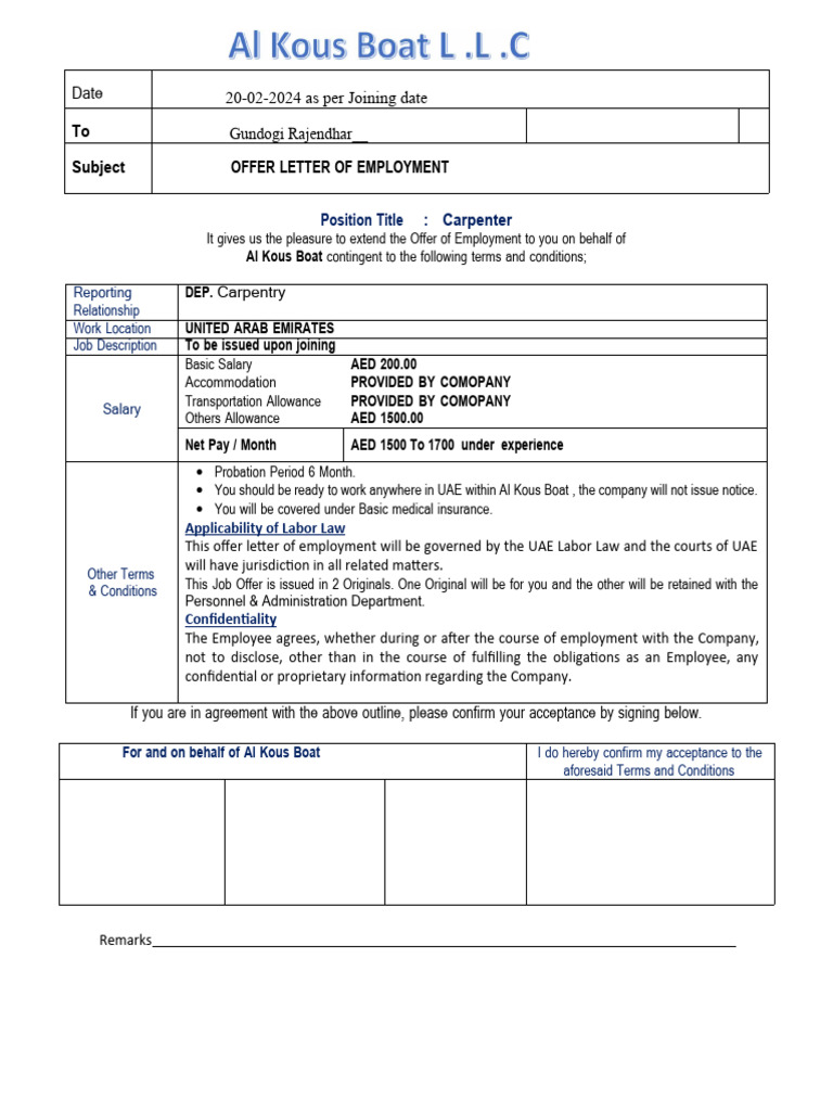 Offer Letter Form Join | PDF