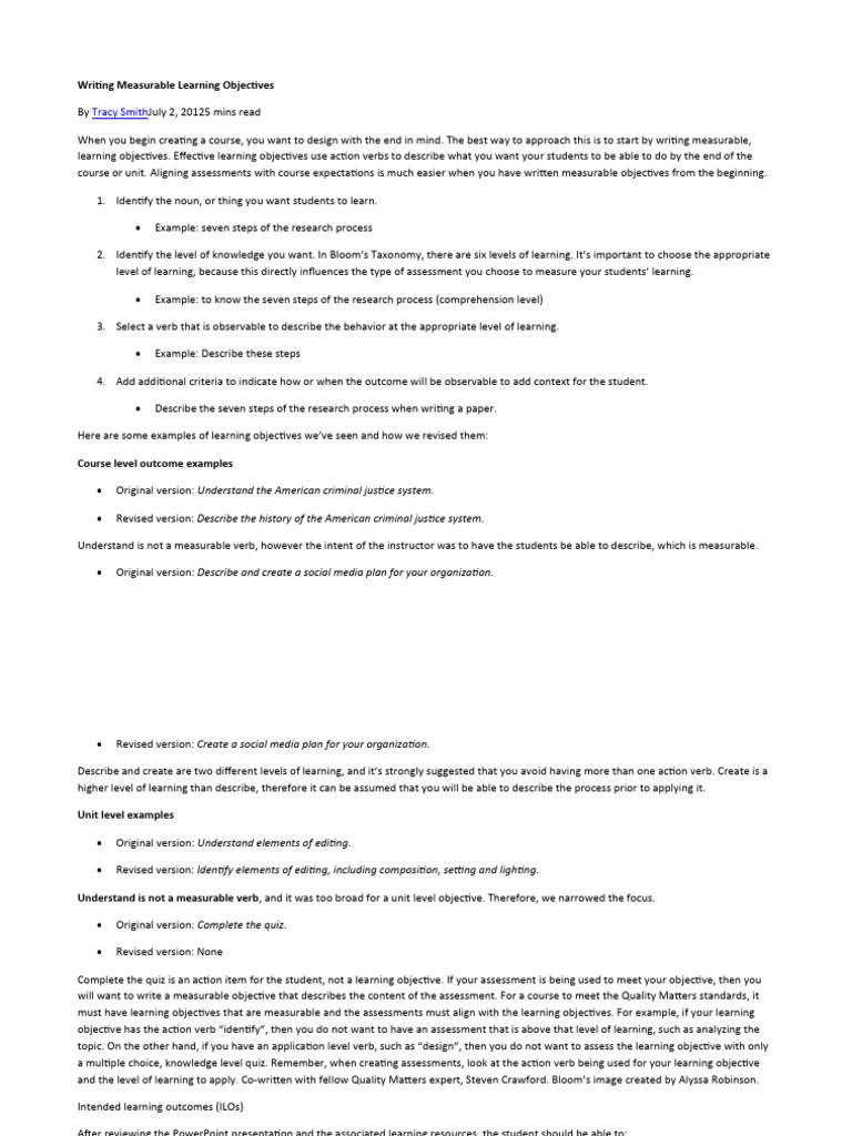 Writing Measurable Learning Objectives | PDF | Learning | Science Writing Measurable Learning Objectives | PDF | Learning | Science