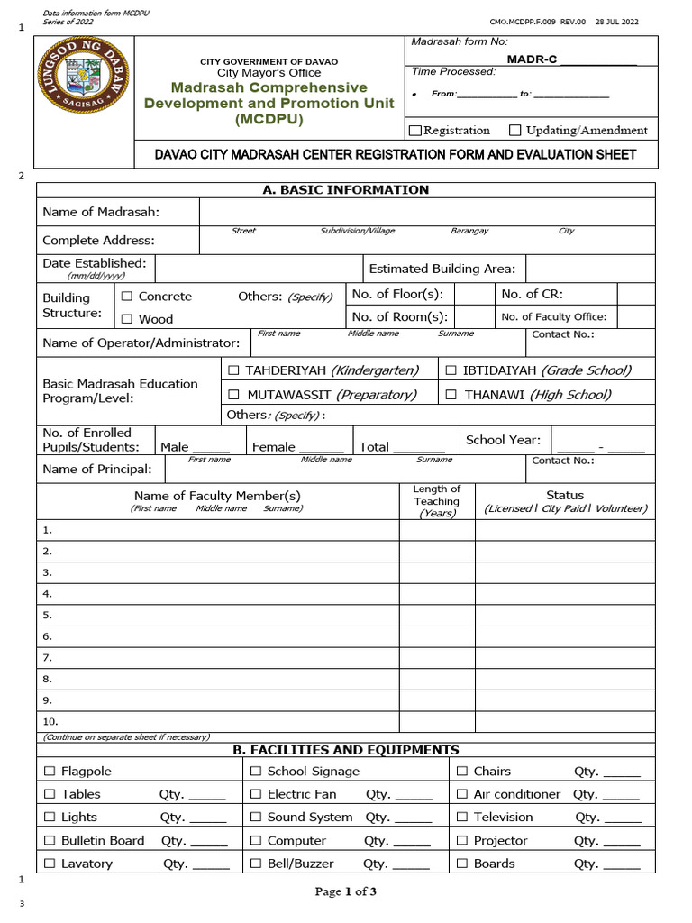 Davao City Madrasa Registration Form | PDF