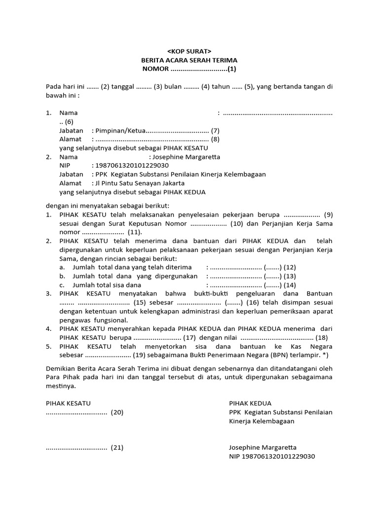 Format Lampiran Berita Acara Serah Terima 2023 | PDF