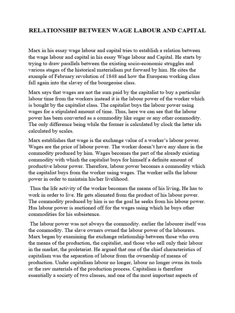 Relationship Between Wage Labour and Capital | PDF | Commodity | Labour ...