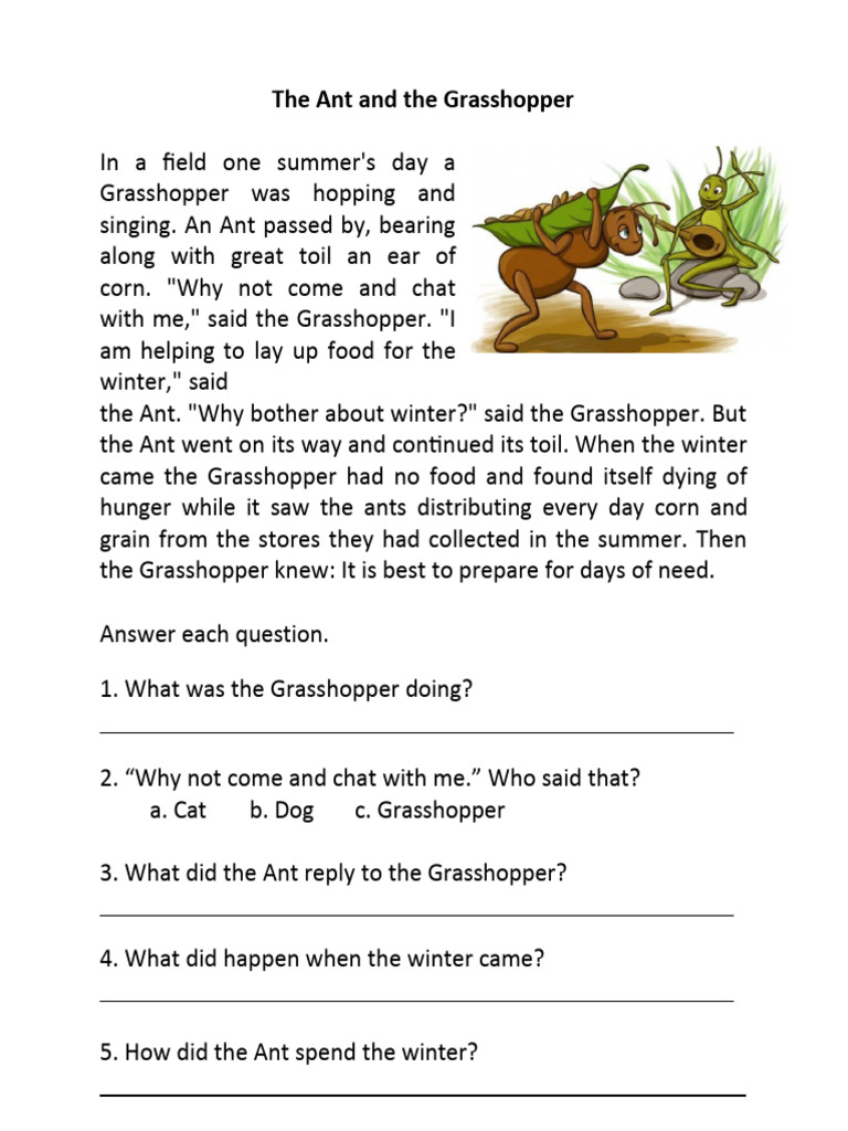 The Ant and the Grasshopper Fable Summary | PDF