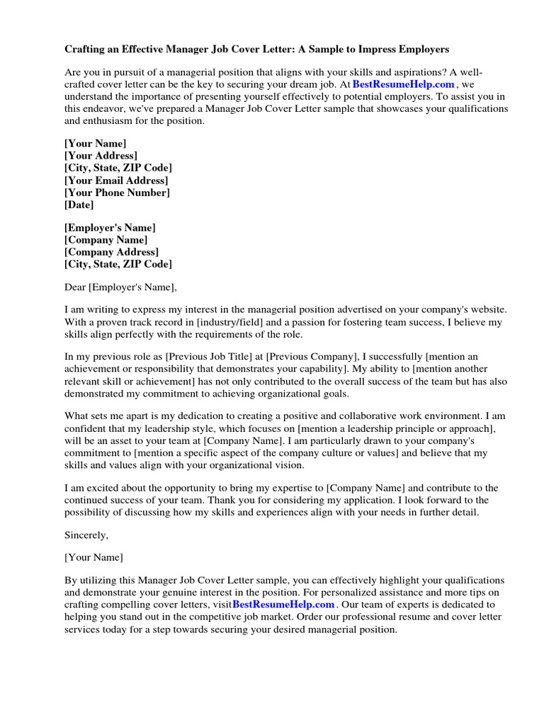 Manager Job Cover Letter Sample | PDF | Employment | Expert