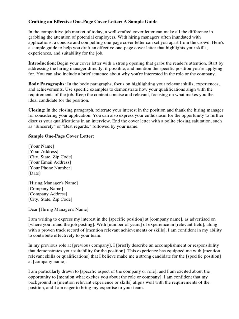 One Page Cover Letter Sample | PDF | Résumé | Sales
