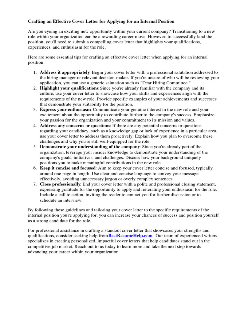 Internal Position Cover Letter Guide | PDF | Résumé | Employment