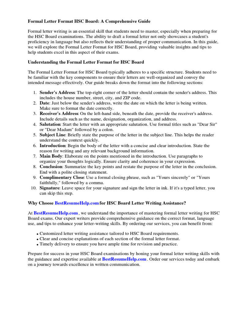 Formal Letter Format HSC Board | PDF | Essays