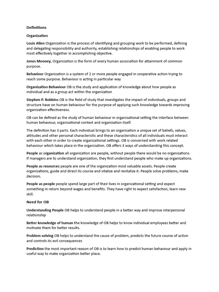 Lesson 1 - Introduction On To Organizational Behaviour | PDF | Organizational Behavior ...