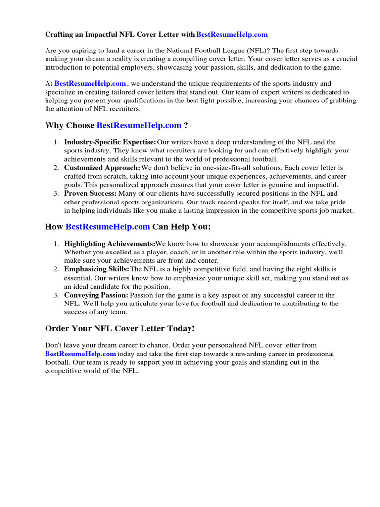 NFL Cover Letter | PDF | Sports & Recreation | Games & Activities
