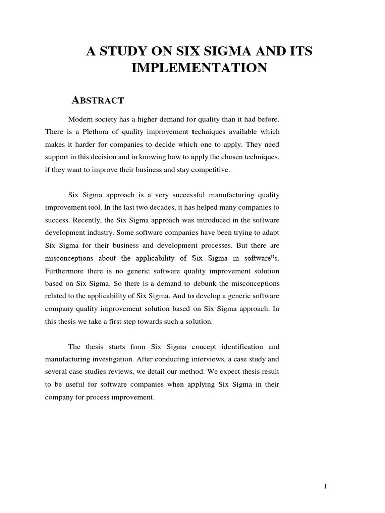 Study On Six Sigma and Its Implementation | PDF | Six Sigma | Standard Deviation