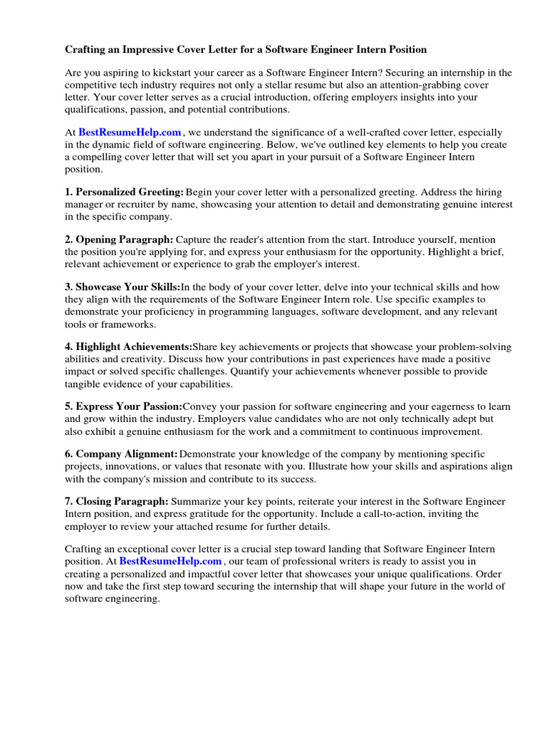Cover Letter Software Engineer Intern | PDF | Internship | Job Hunting