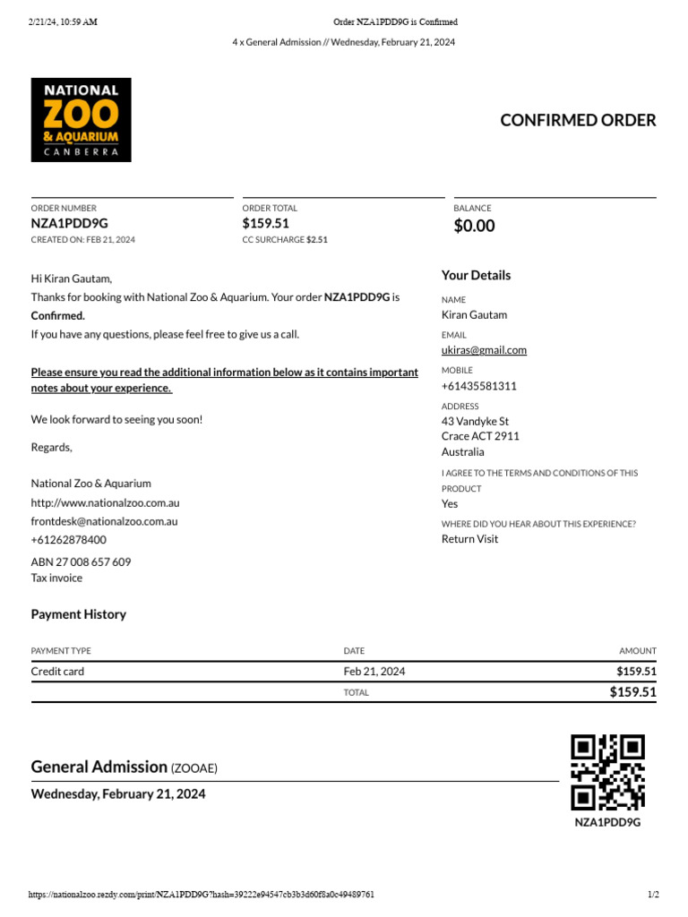 Canberra Zoo Invoice | PDF | Service Industries | Services (Economics)