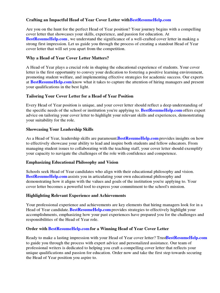 Head of Year Cover Letter | PDF | Résumé | Philosophy Of Education