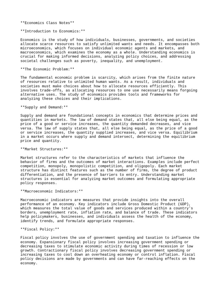 Economics Class Notes | Download Free PDF | Economics | Monetary Policy