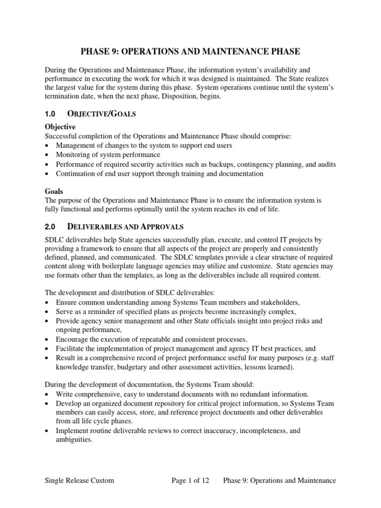 SDLC Phase 09 Operations and Maintenance Phase Single Custom | PDF ...