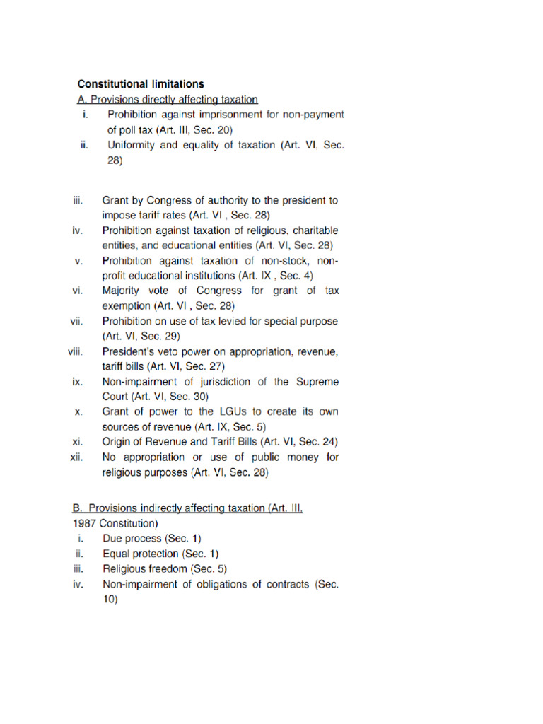 TAXATION Constitutional Limitations | PDF
