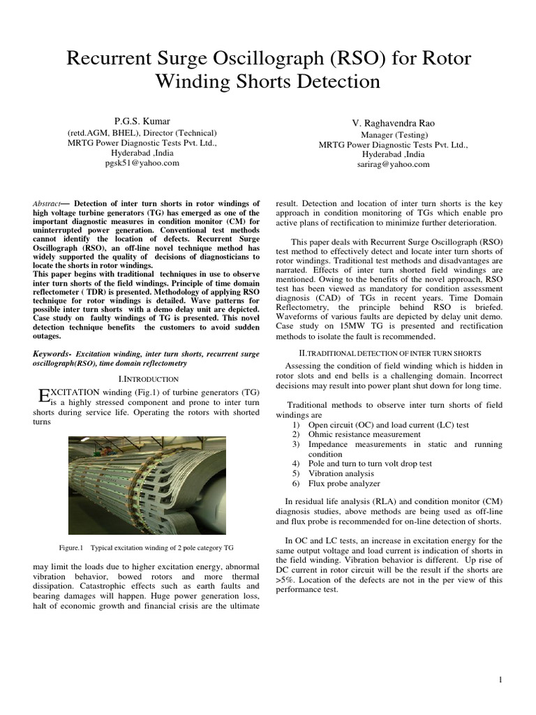 Recurrent Surge Oscillograph (RSO) For Rotor Winding Shorts Detection | PDF | Electrical ...