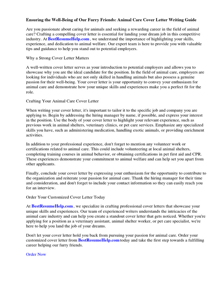 Animal Care Cover Letter | PDF | Animal Welfare | Résumé