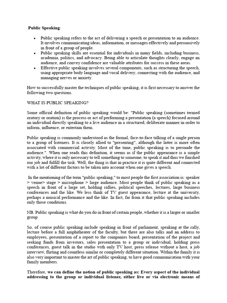 Public Speaking - NOTES | PDF | Public Speaking | Speech