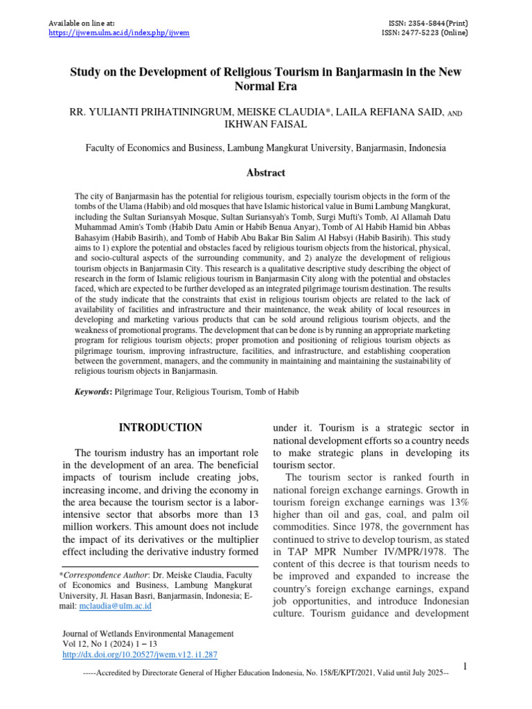 Study On The Development of Religious Tourism in Banjarmasin in The New ...