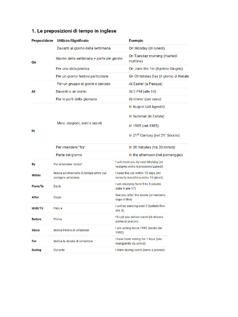 Preposizioni Inglese | PDF
