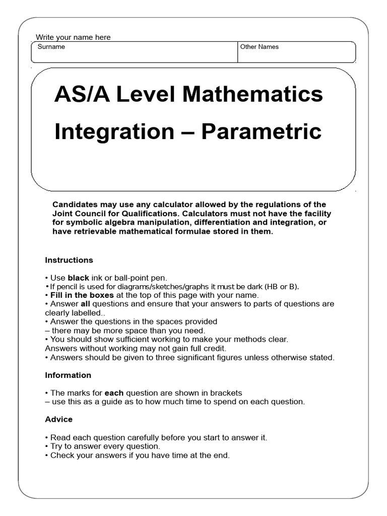 A Level Maths: Parametric Integration Guide | PDF | Curve | Equations