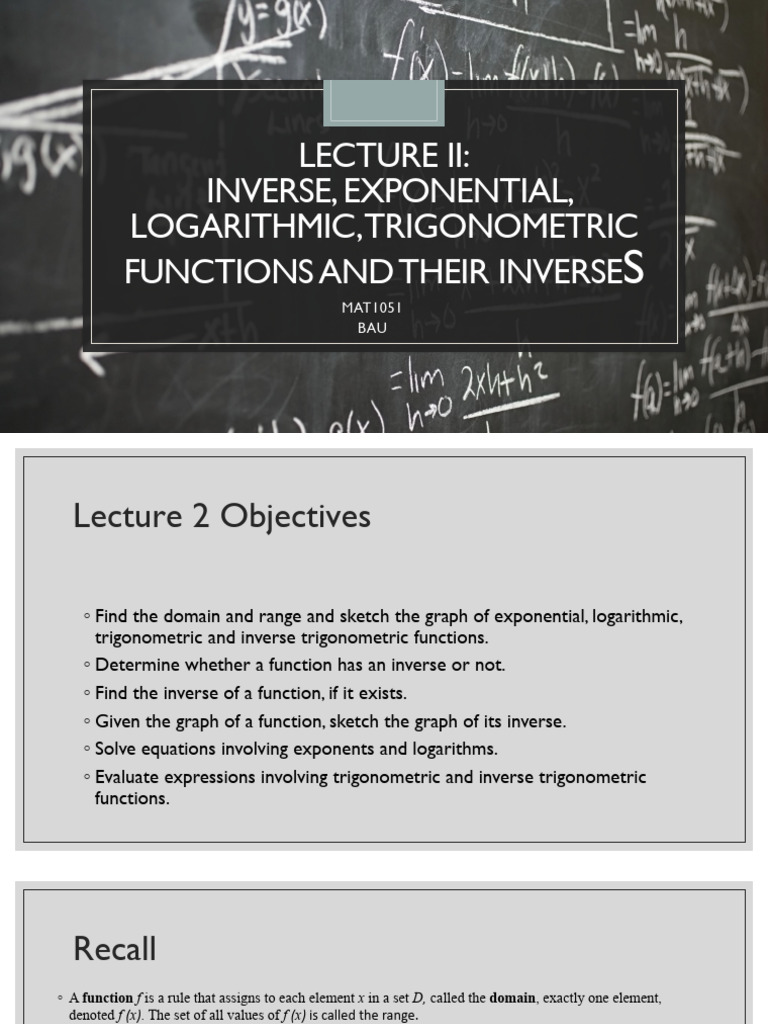 Functions and Inverses Overview | PDF | Function (Mathematics) | Logarithm