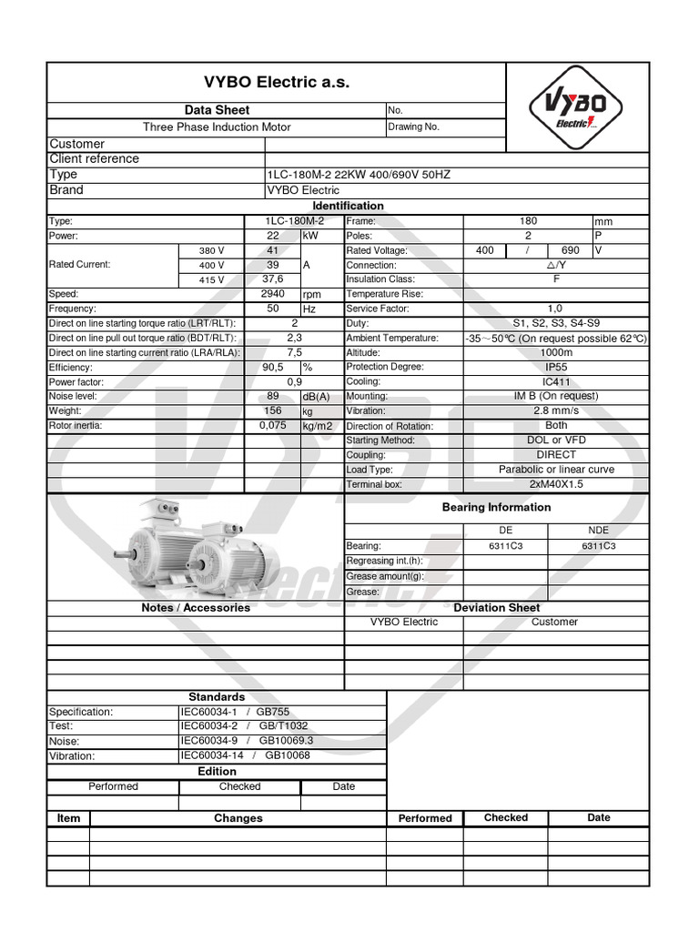 22kW Three Phase Induction Motor Data | PDF | Electric Motor | Metrology